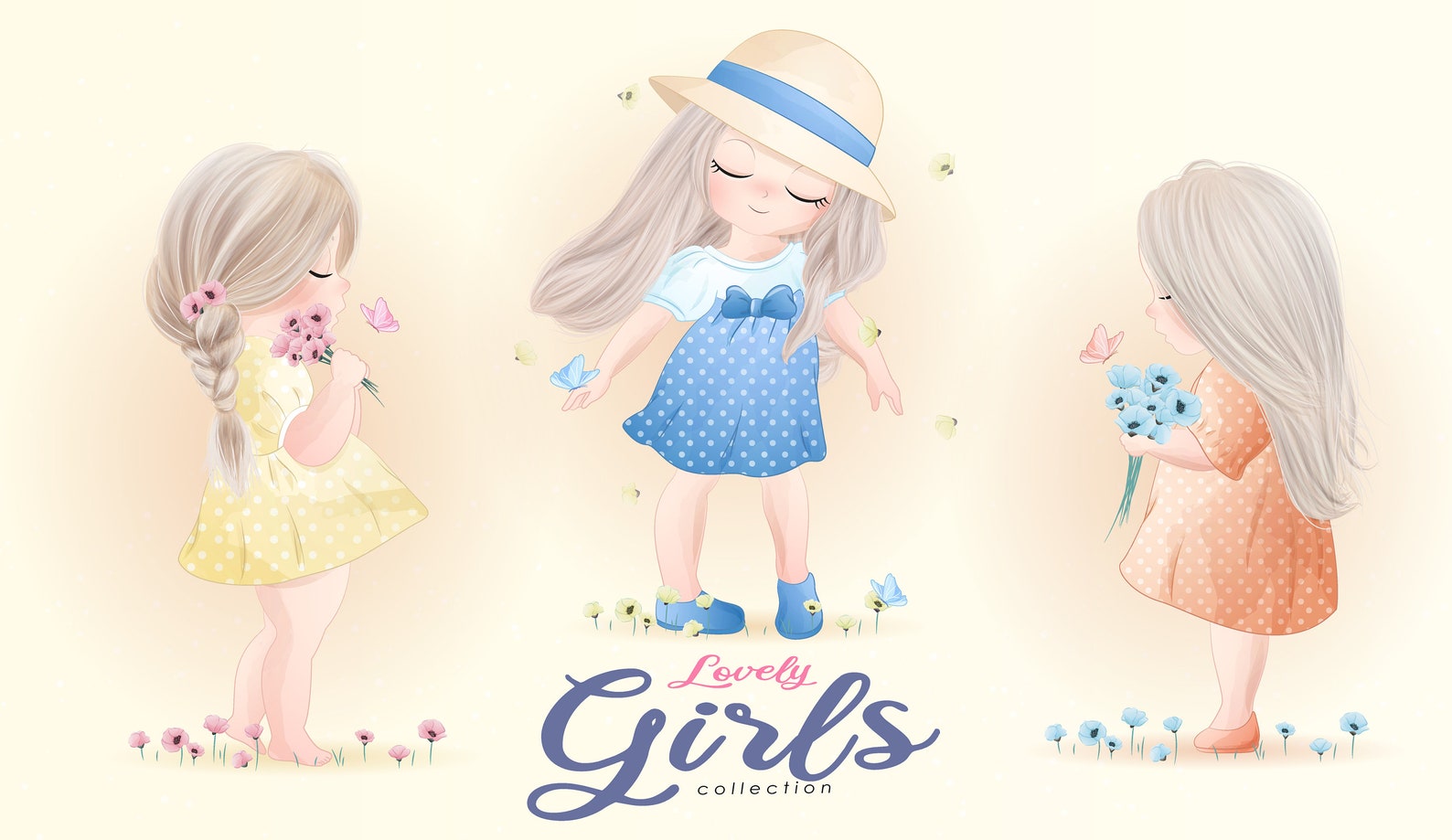 Cute Girls Clipart Set With Watercolor Illustration - Etsy