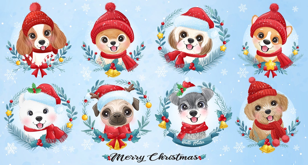 Cute Dogs With Wreath for Christmas Clipart Set - Etsy