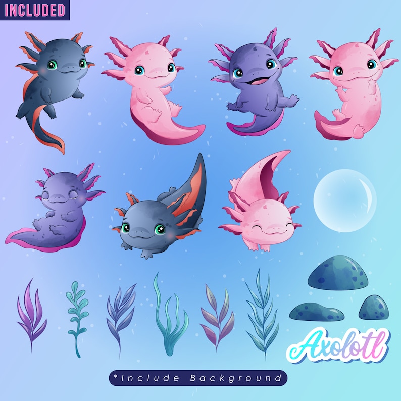 Doodle Axolotl Digital Clipart Collection. Digital Download in - Etsy