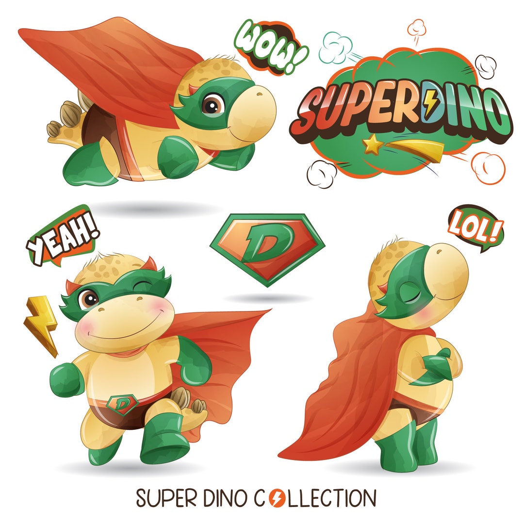 Cute Dinosaur Superhero Poses Clipart With Watercolor Illustration - Etsy
