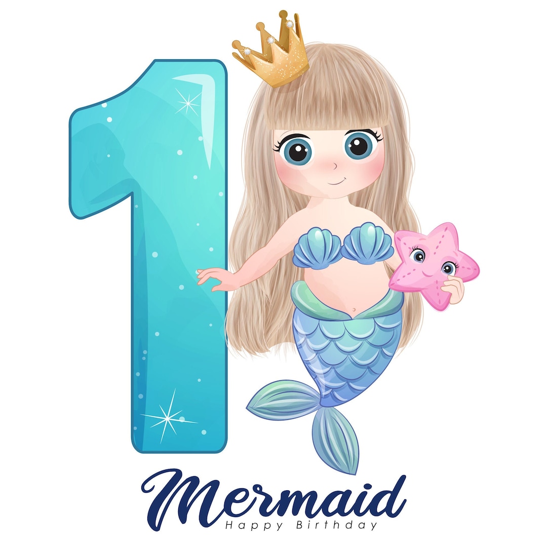 Cute Mermaid With Number 1 Digital Clipart - Etsy