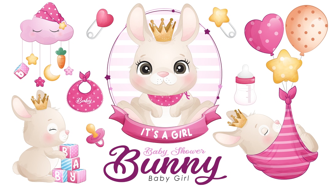 Cute Doodle Bunny Baby Shower Digital Clipart Collection - Etsy