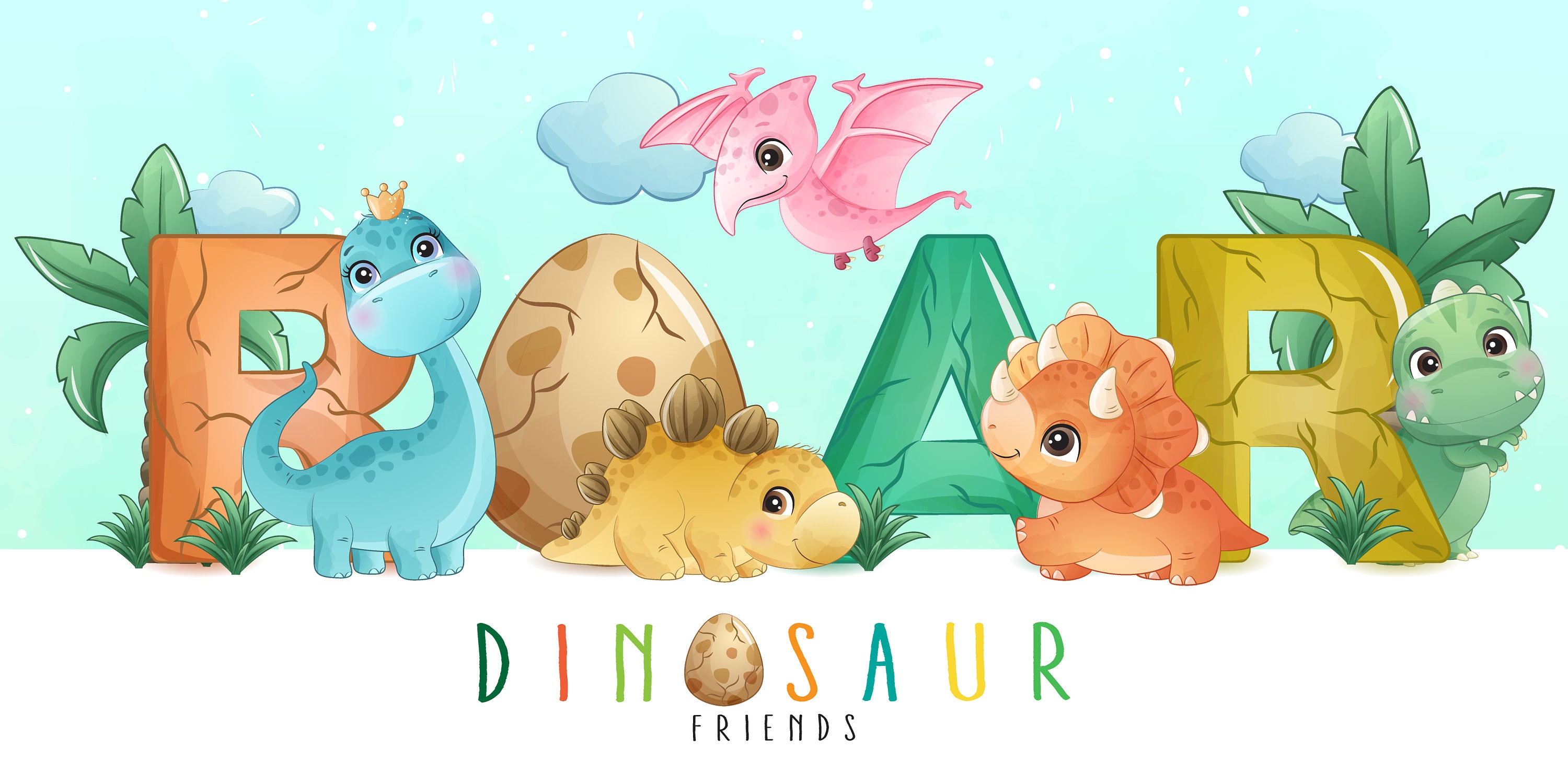 Cute Dinosaur Clipart Set With Watercolor Illustration - Etsy Hong Kong