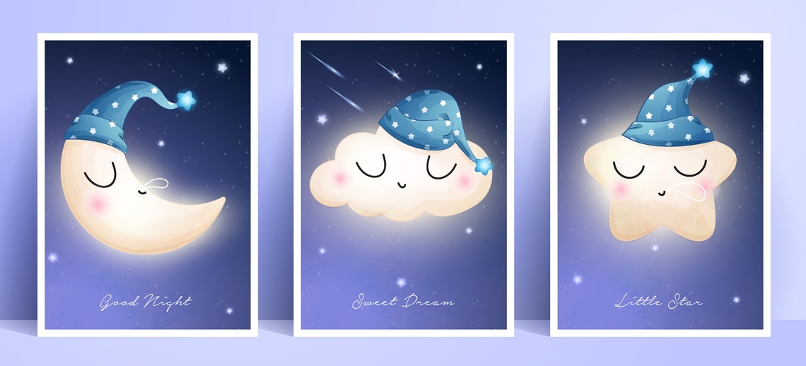 Kids Prints Moon Star & Cloud for Kids Poster Set. Digital - Etsy