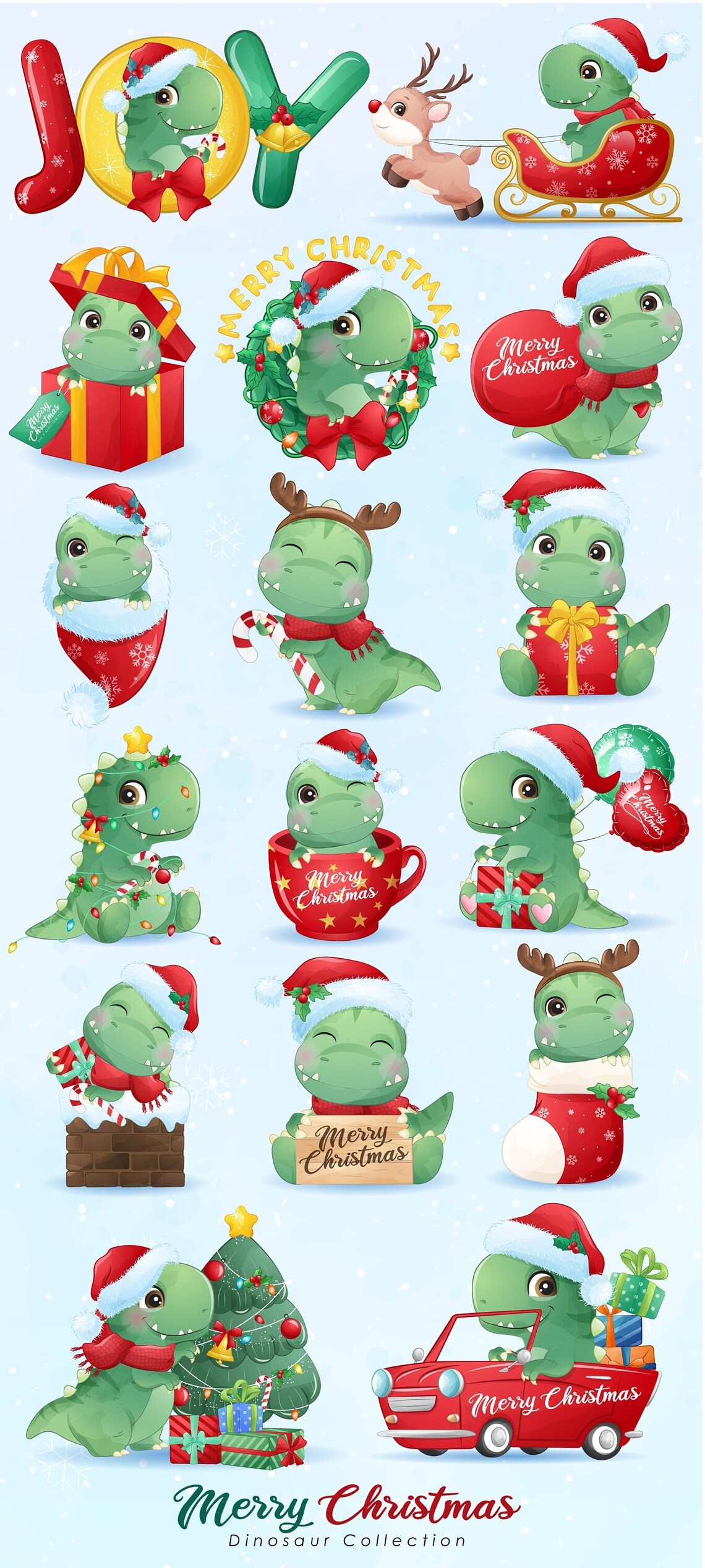 Cute Dinosaur for Merry Christmas Digital Clipart Collection - Etsy