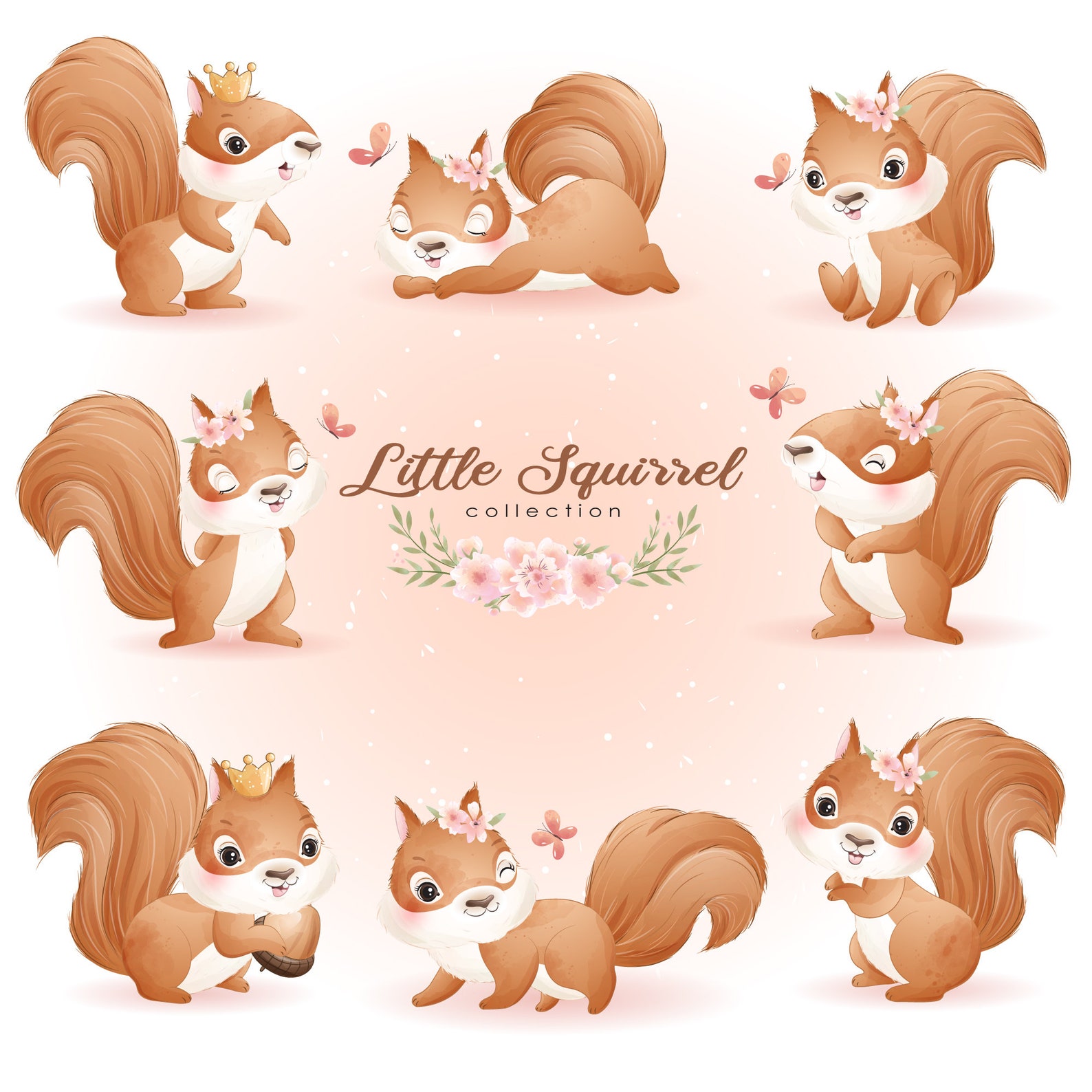 Cute Squirrel Poses Clipart With Watercolor Illustration - Etsy