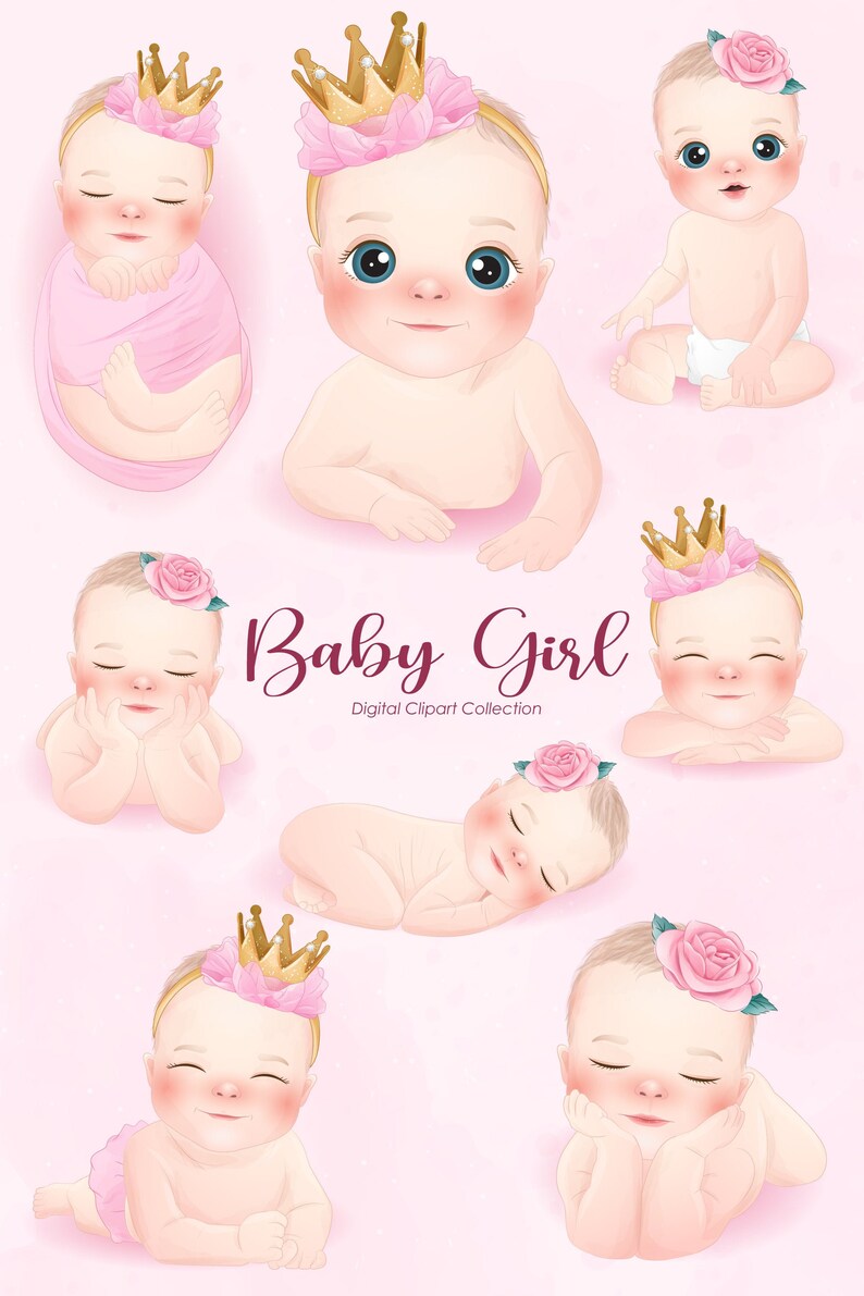 Cute Baby Girl for Baby Shower Clipart Set - Etsy