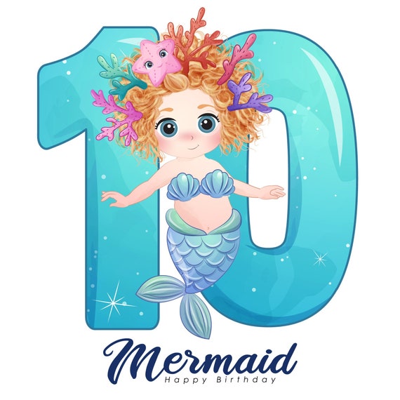 Cute Mermaid With Number 10 Digital Clipart | Etsy