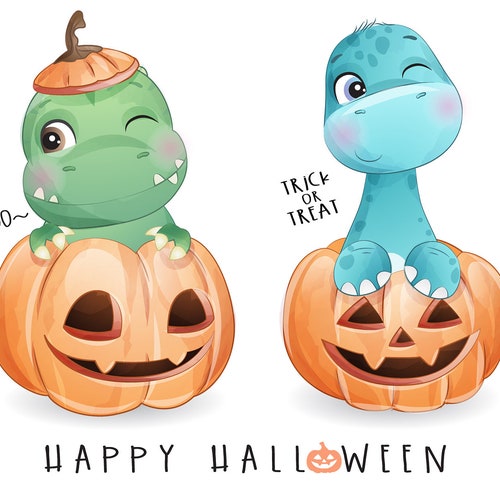 Cute Dinosaur for Halloween Clipart With Watercolor - Etsy