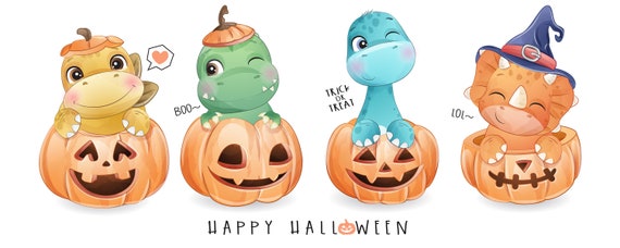 Cute Dinosaur for Halloween Clipart With Watercolor - Etsy