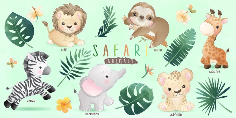 Cute Safari Animals Clipart With Watercolor Illustration - Etsy