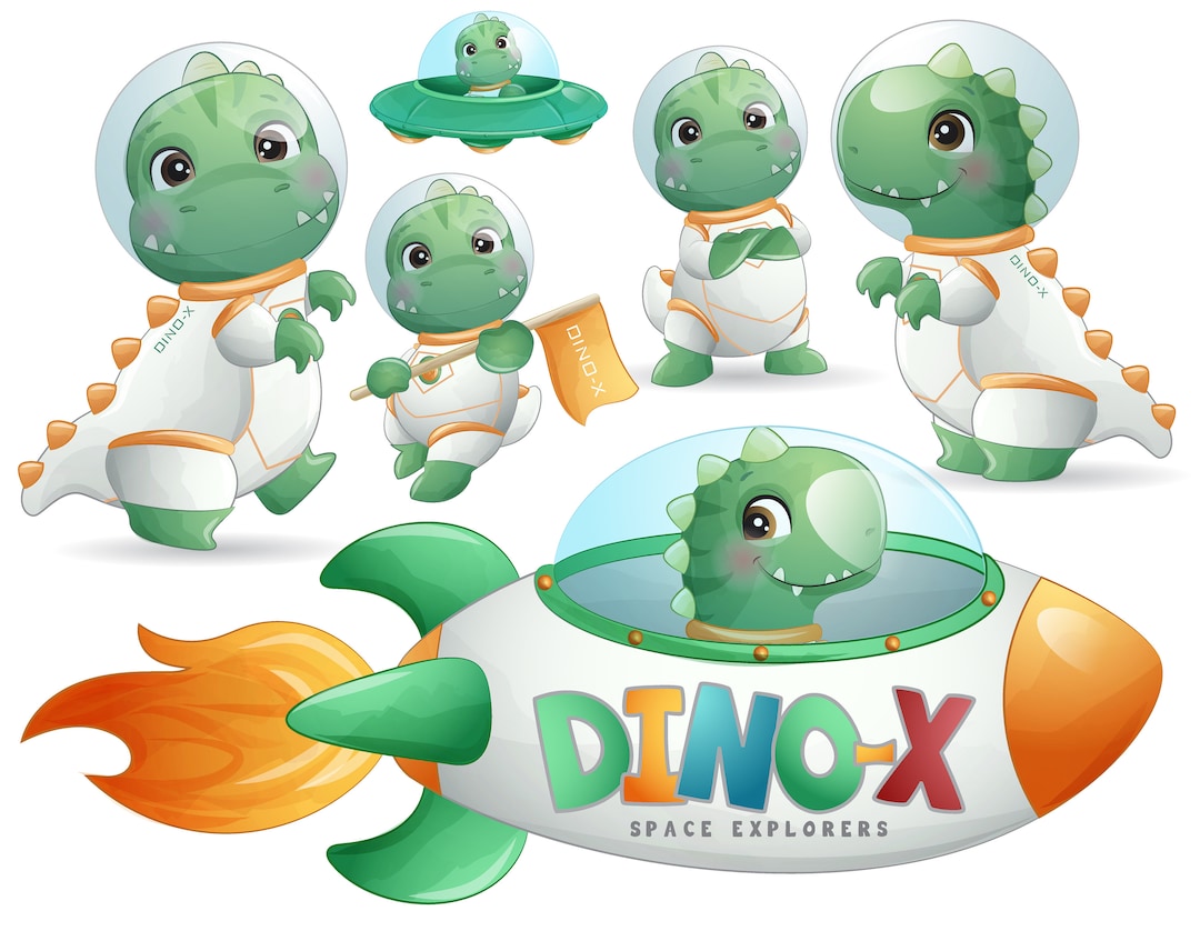 Cute Dinosaur Astronaut Poses Digital Clipart Collection. - Etsy