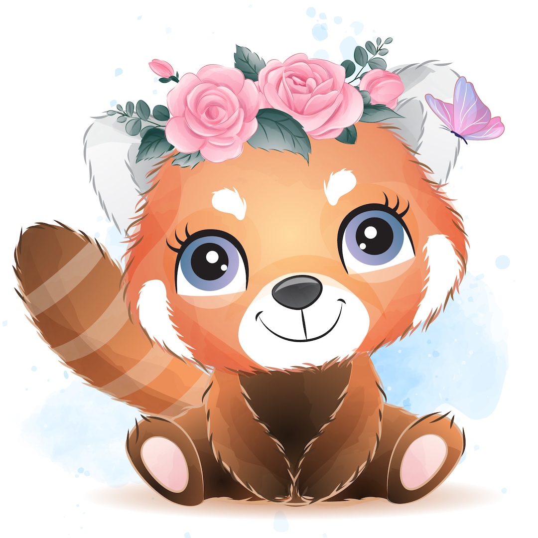 Cute Red Panda Clipart With Watercolor Illustration - Etsy