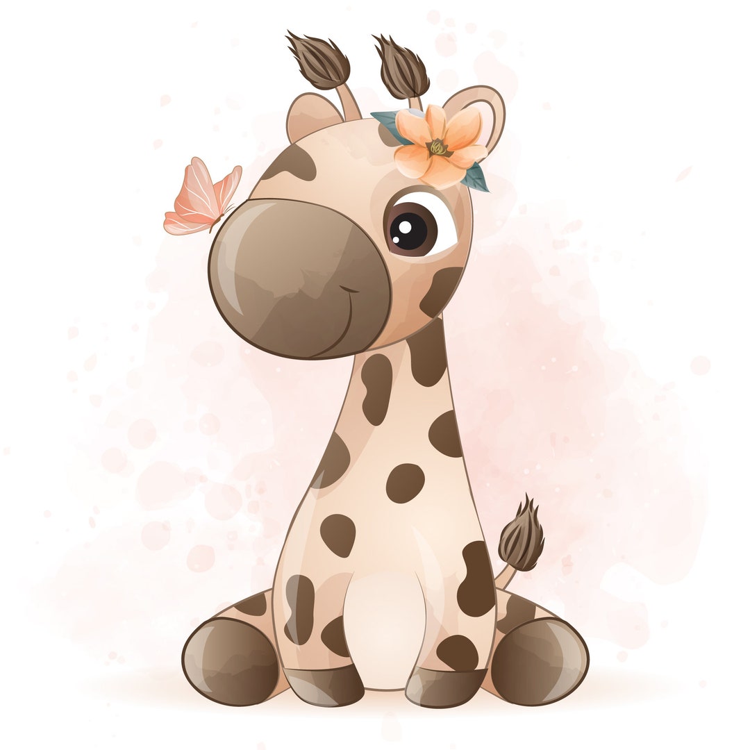 Cute Little Giraffe Clipart With Watercolor Illustration - Etsy