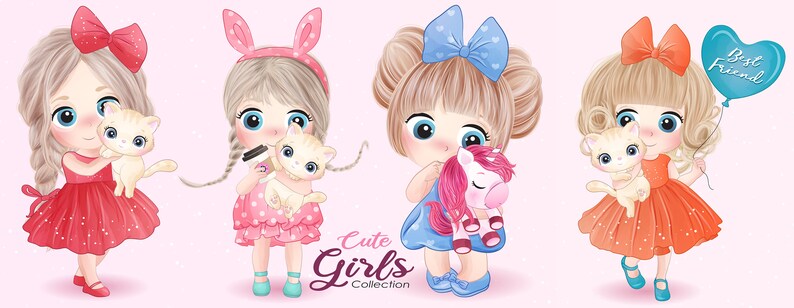Cute Girls Clipart Set With Watercolor Illustration - Etsy