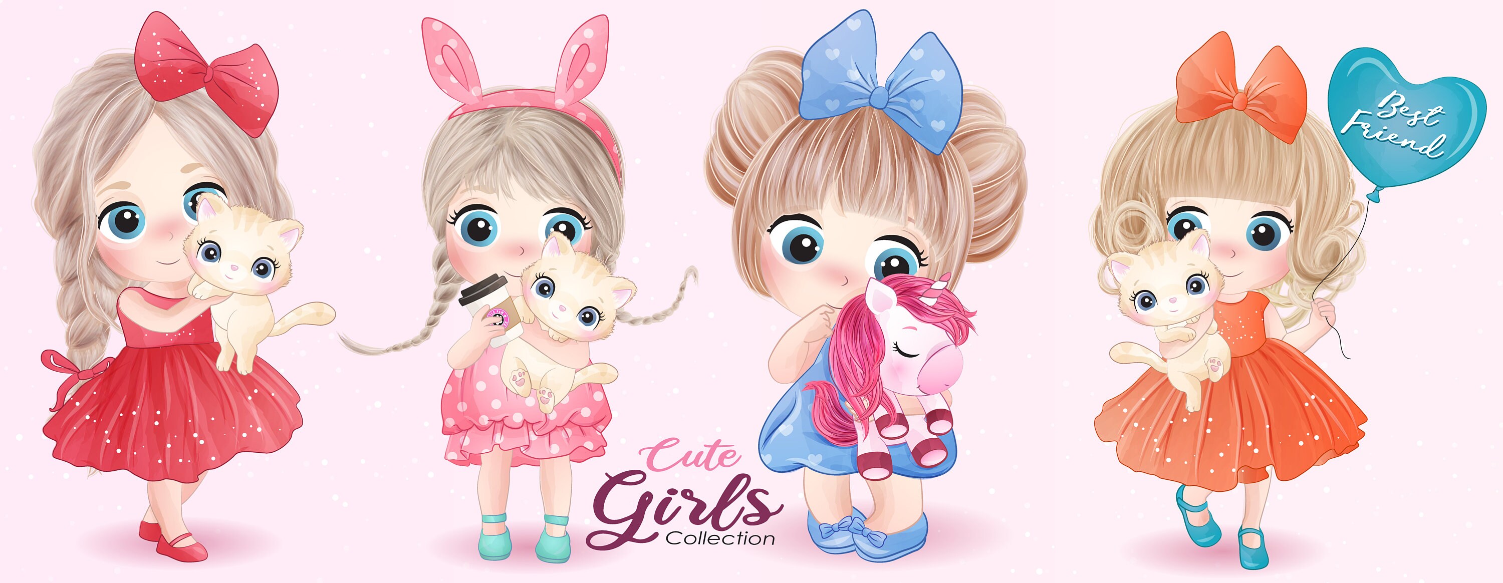 Cute Girls Clipart Set With Watercolor Illustration - Etsy UK