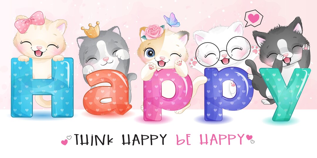 Cute Kitty Clipart With Watercolor Illustration - Etsy