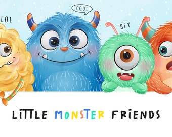 Cute Mermaid and Friends Clipart With Watercolor Digital | Etsy