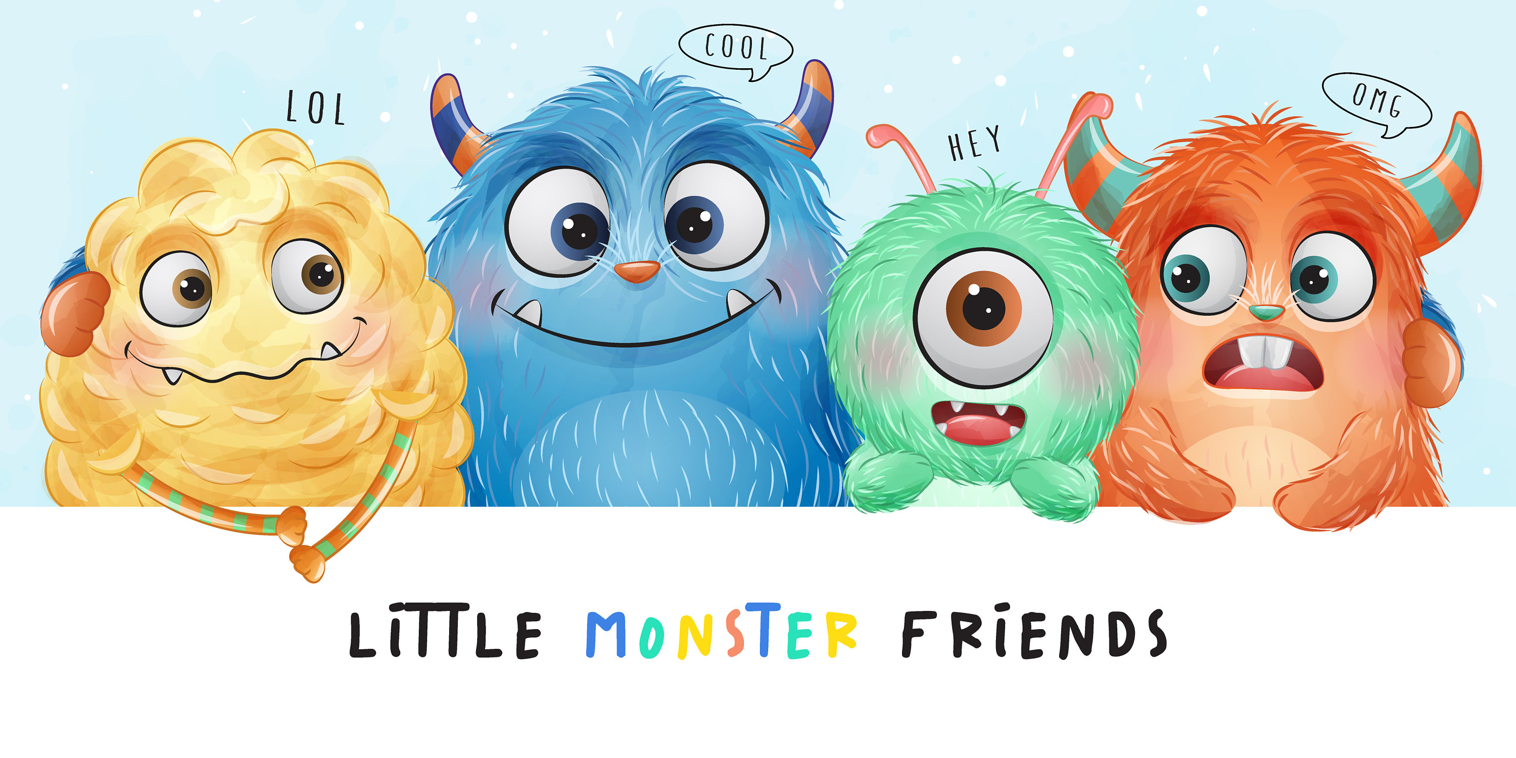 Cute monster friends clipart with watercolor illustration | Etsy