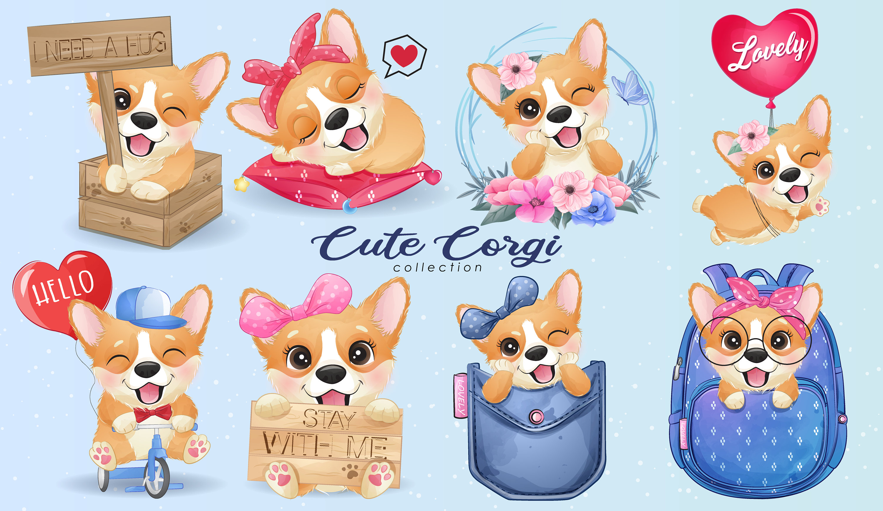 Cute Corgi Life Clipart Set With Watercolor Illustration - Etsy