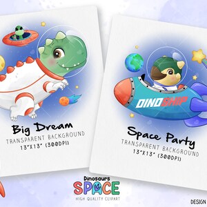 Doodle Dinosaurs Space Digital Clipart With Watercolor Illustration ...