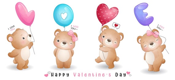 Cute bear for valentines day clipart set. | Etsy