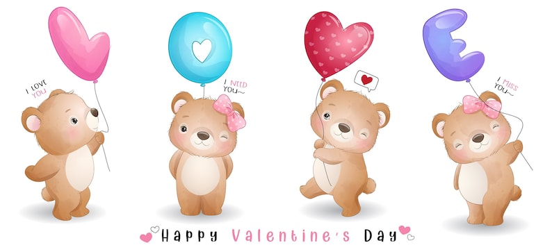 Cute Bear for Valentines Day Clipart Set. - Etsy