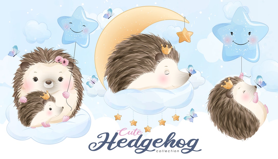 Cute Hedgehog Clipart Set With Watercolor Illustration - Etsy