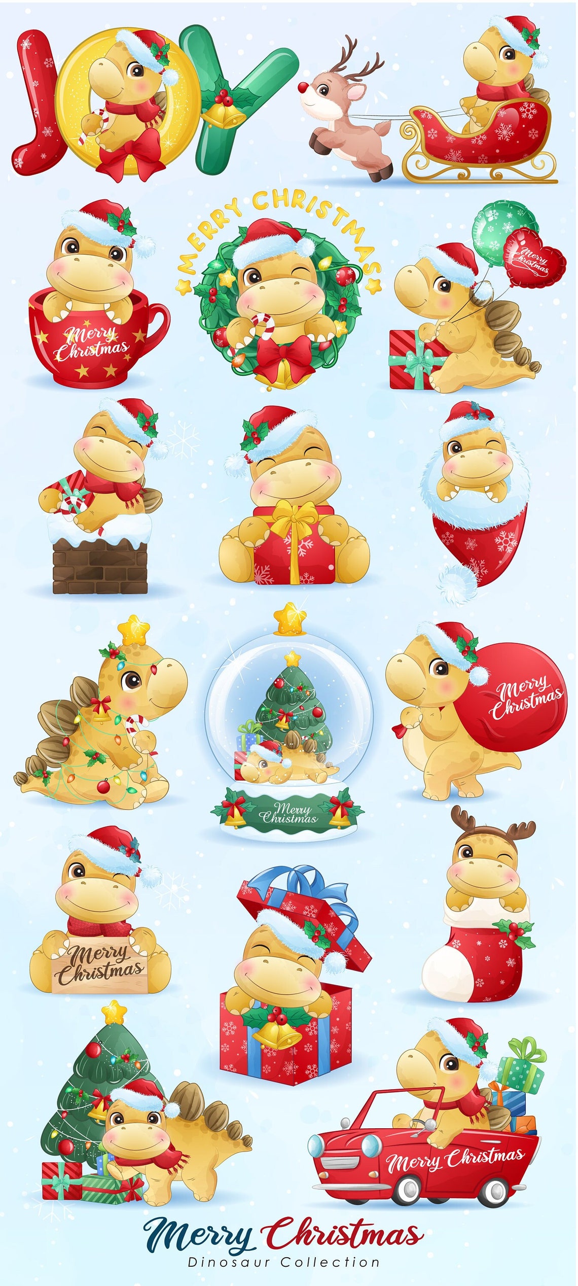 Cute Dinosaur for Merry Christmas Digital Clipart Collection - Etsy