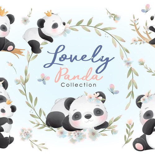 Cute Panda Clipart Set With Watercolor Illustration - Etsy