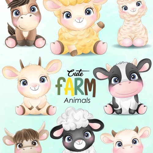 Cute Farm Clipart Farm Animals Watercolor Png - Etsy