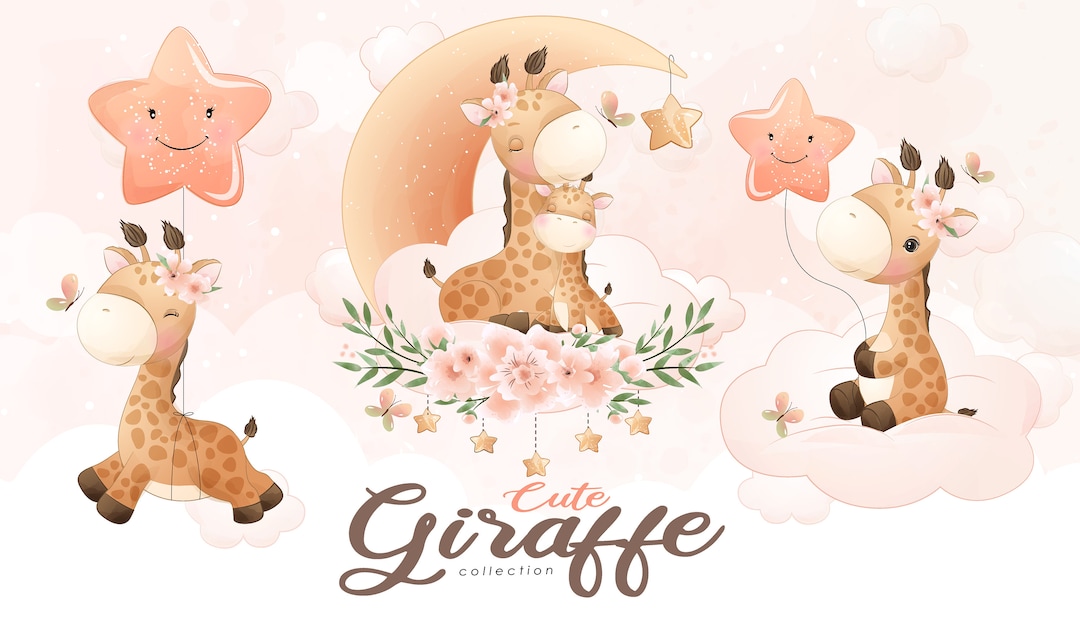 Cute Giraffe Clipart Set With Watercolor Illustration - Etsy