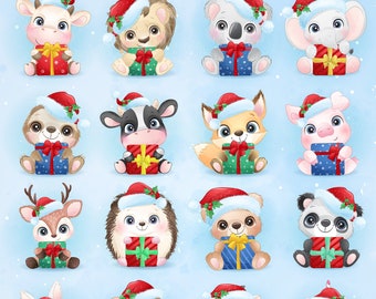 Cute Animals Fly With Air Balloon for Merry Christmas Clipart | Etsy