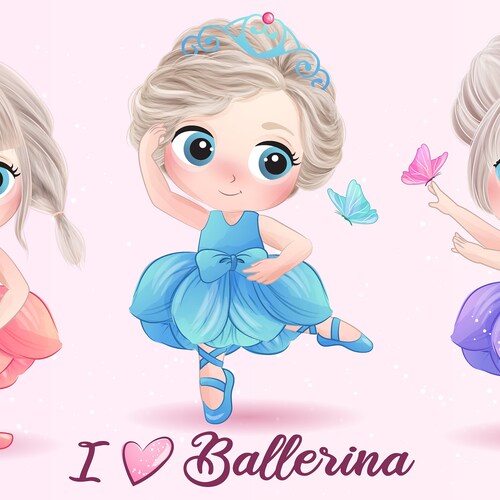 Cute Girl Ballerina Clipart With Watercolor Illustration | Etsy