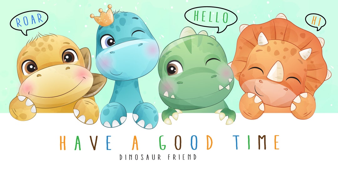 Cute Dinosaur Friends Clipart With Watercolor Illustration - Etsy