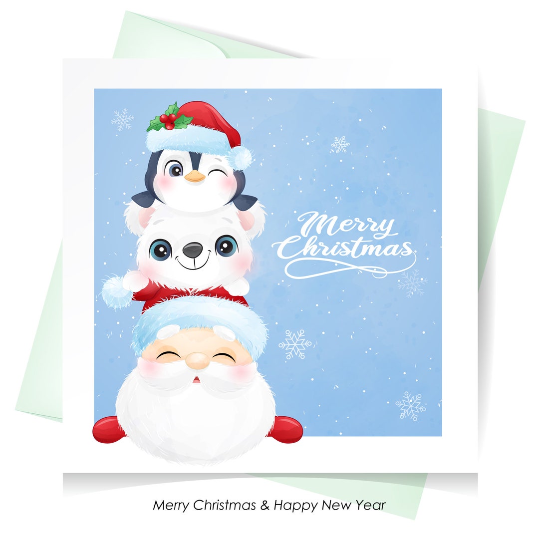 Cute Santa Claus and Friends for Merry Christmas Greeting Card Clipart ...