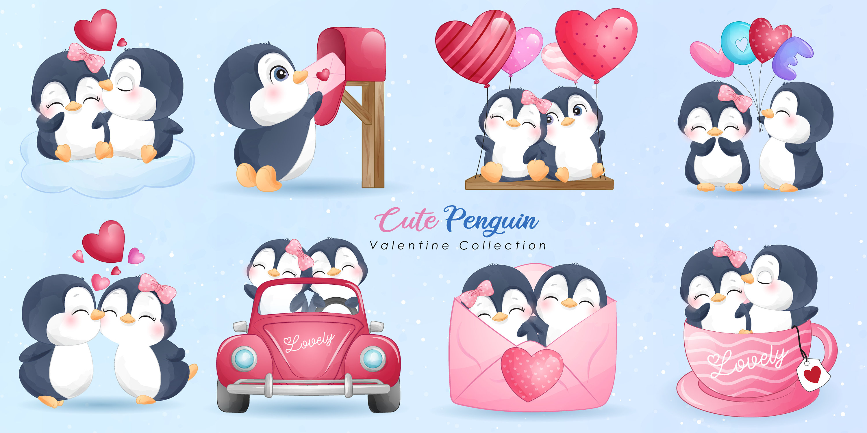 Cute Penguin for Valentine's Day Clipart With Watercolor - Etsy