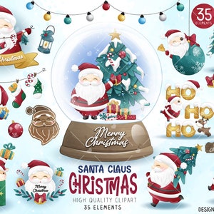 Adorable Santa Claus Christmas Digital Clipart Watercolor Illustration ...