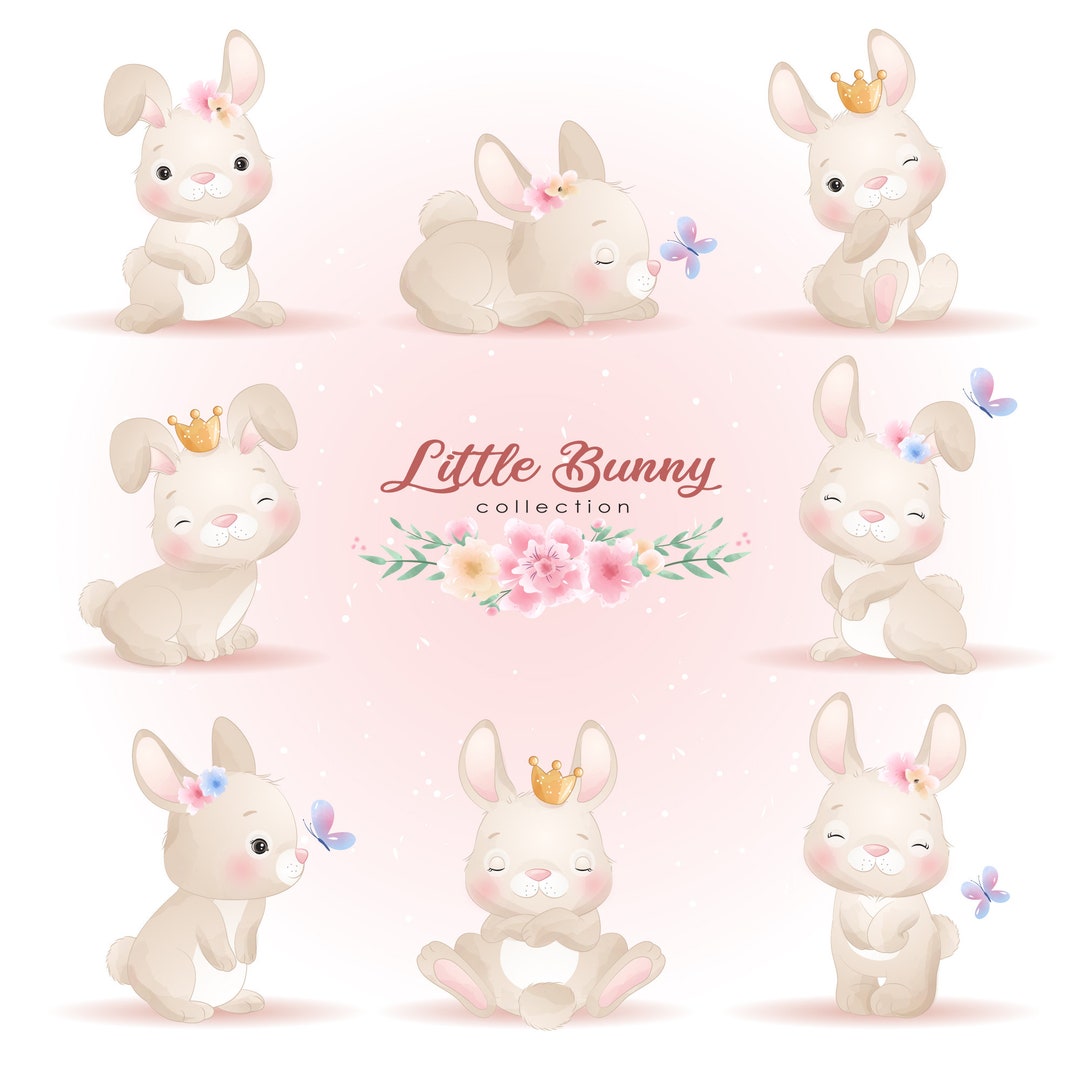 Cute Little Bunny Poses Clipart With Watercolor Illustration - Etsy