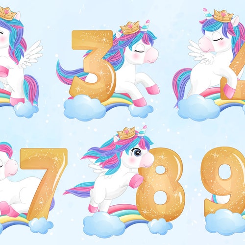 Cute Unicorn Poses Clipart With Watercolor Illustration - Etsy