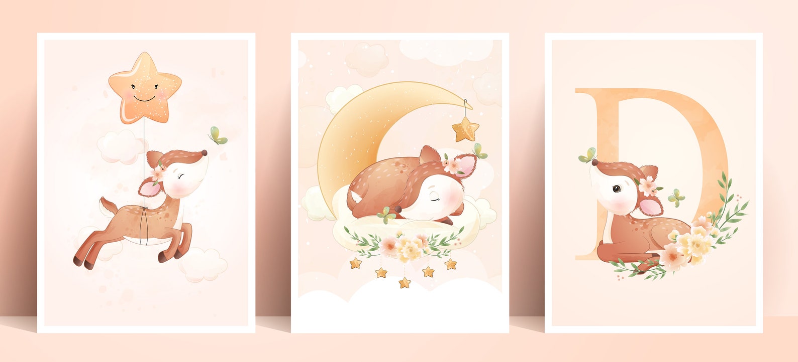 Kids Prints Deer for Kids Poster Set. Digital Watercolor - Etsy