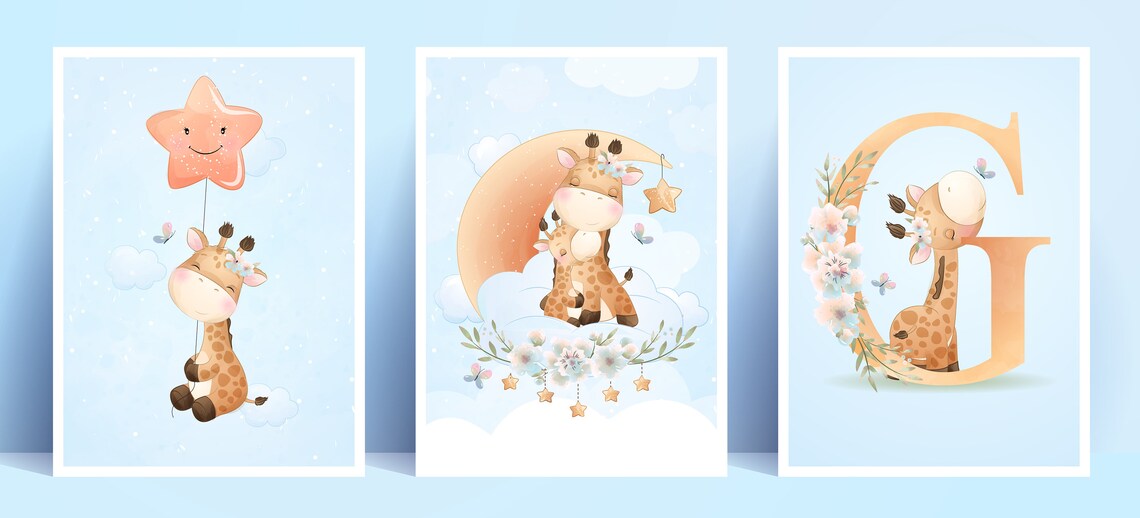 Kids Prints Giraffe for Kids Poster Set. Digital Watercolor - Etsy