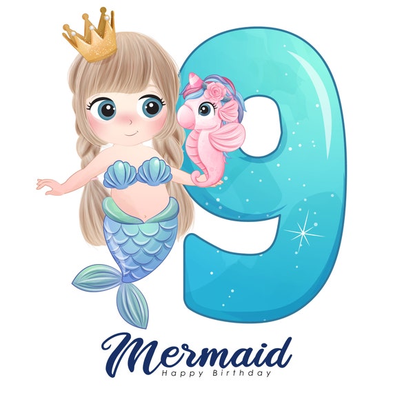 Cute Mermaid With Number 9 Digital Clipart - Etsy