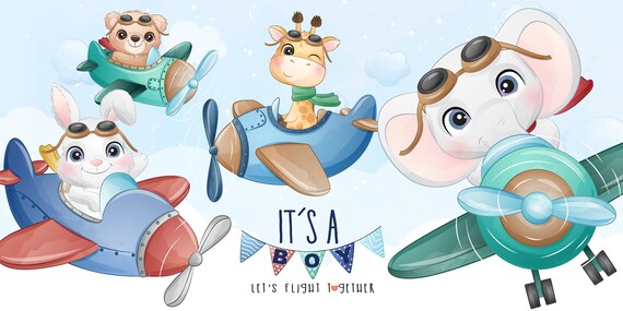 Cute Animals Flight Clipart With Watercolor Illustration - Etsy
