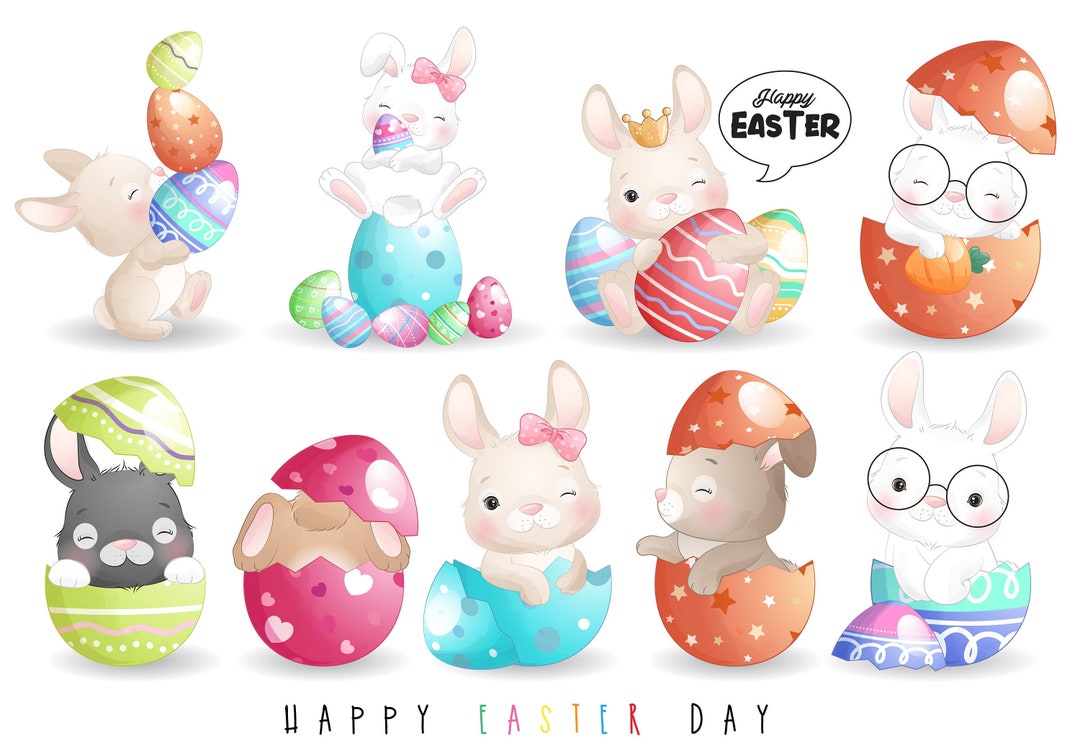 Cute Little Rabbit for Happy Easter Clipart With Watercolor ...