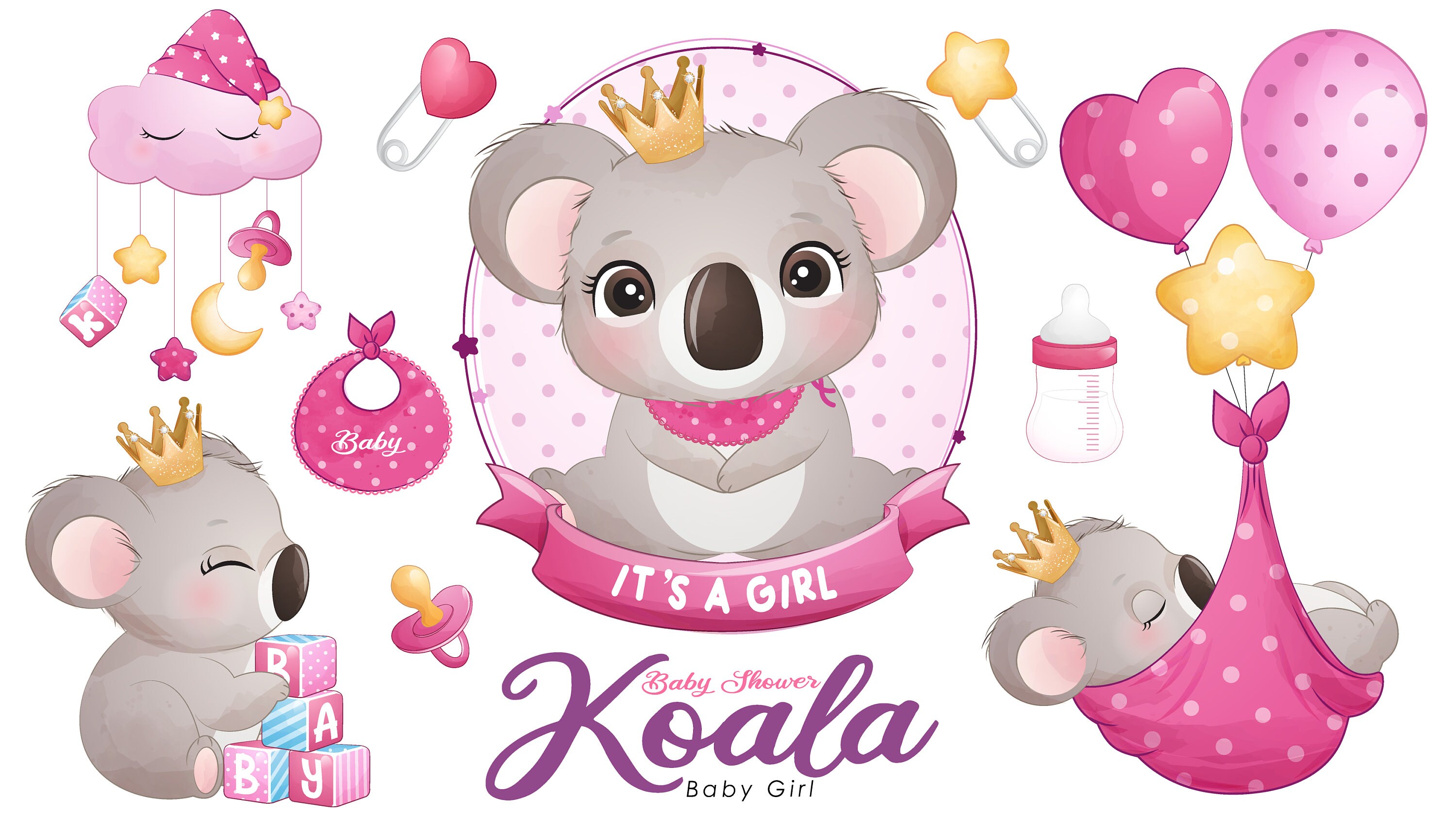 Cute Doodle Koala Baby Shower Digital Clipart Collection - Etsy