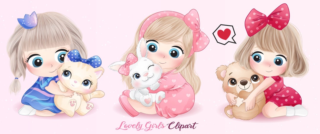 Cute Girls Clipart Set With Watercolor Illustration - Etsy