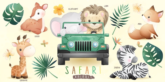 Cute Safari Animals Clipart With Watercolor Illustration | Etsy