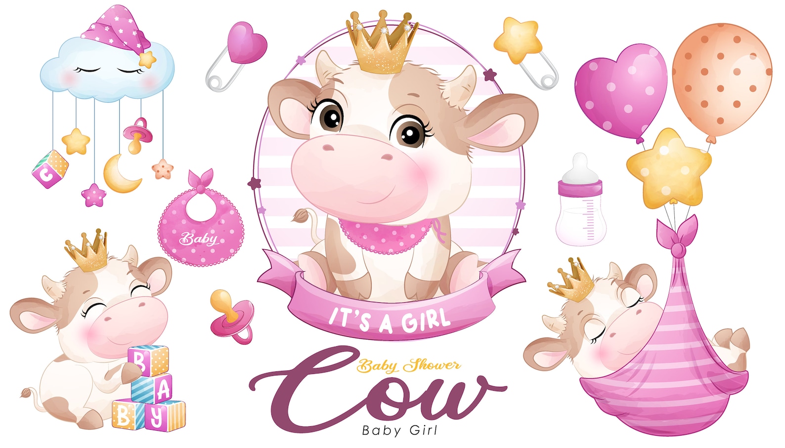 Cute Doodle Cow Baby Shower Digital Clipart Collection - Etsy