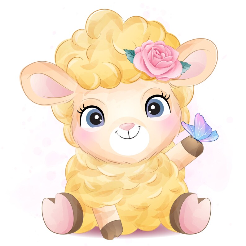 Cute Sheep Clipart With Watercolor Illustration | Etsy